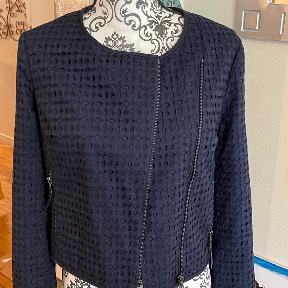 Boden Navy Eyelet Moto Zip Jacket - Gem